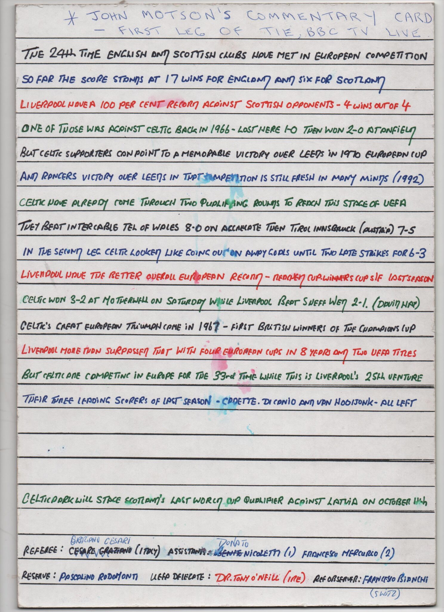 Legendary Commentator John Motson's Magnificent Celtic Notes | Latest ...