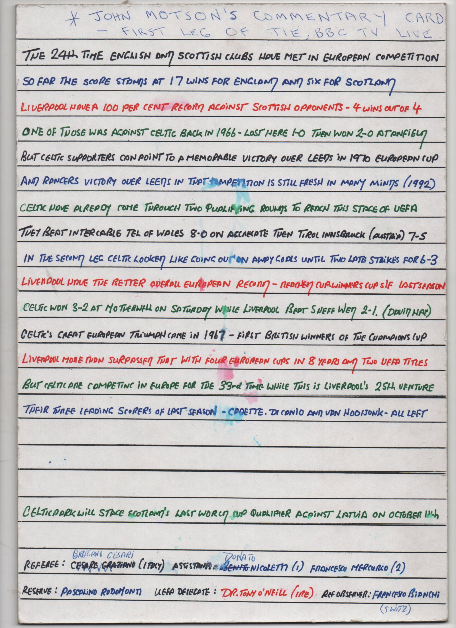 Legendary Commentator John Motson's Magnificent Celtic Notes | Latest ...
